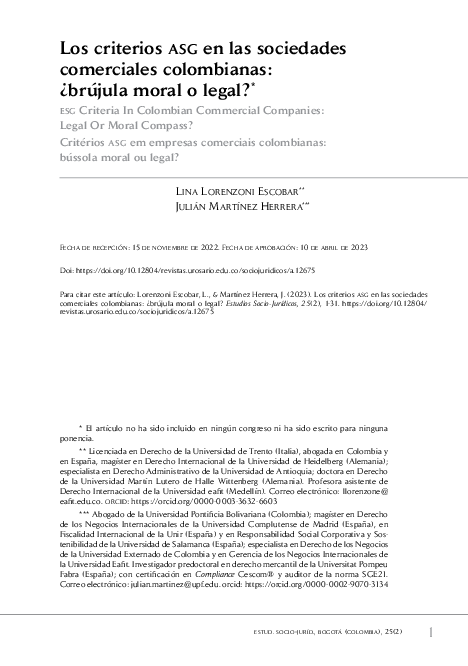 (PDF) Los criterios asg en las sociedades comerciales colombianas ...