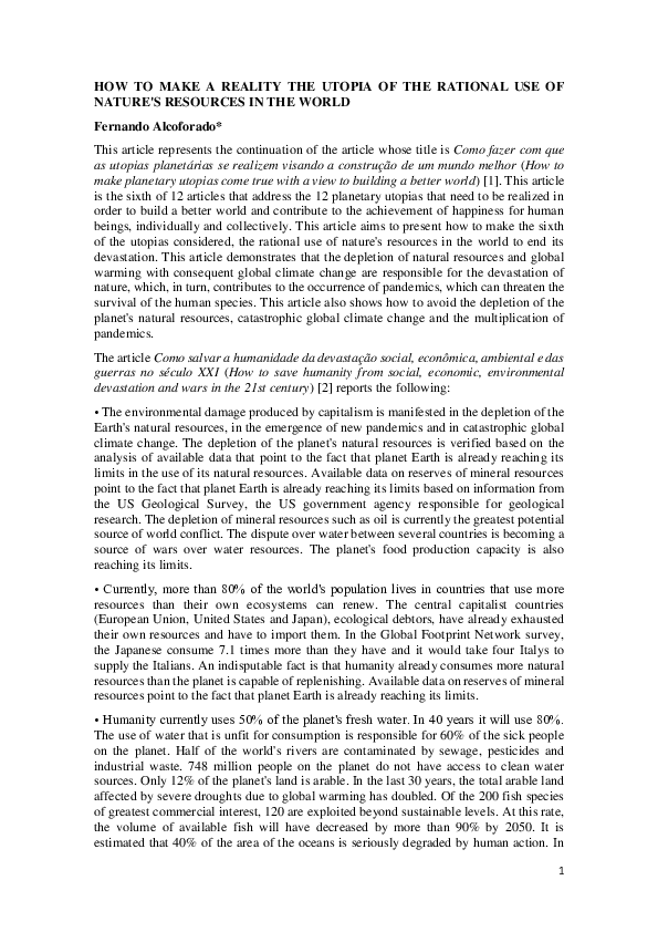 (PDF) HOW TO MAKE A REALITY THE UTOPIA OF THE RATIONAL USE OF NATURE'S ...