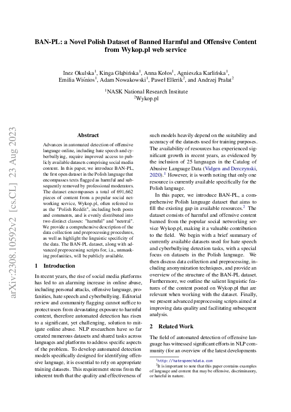 (PDF) BAN-PL: a Novel Polish Dataset of Banned Harmful and Offensive ...