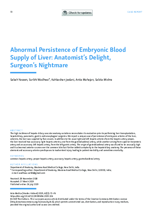 (PDF) Abnormal Persistence of Embryonic Blood Supply of Liver ...
