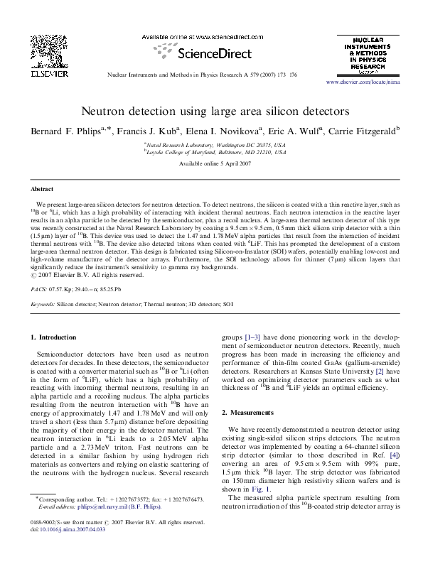 (PDF) Neutron detection using large area silicon detectors