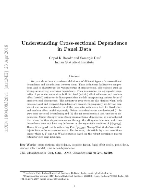(PDF) Understanding Cross-Sectional Dependence in Panel Data