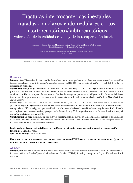 (PDF) Fracturas intertrocantéricas inestables tratadas con clavos endomedulares cortos ...