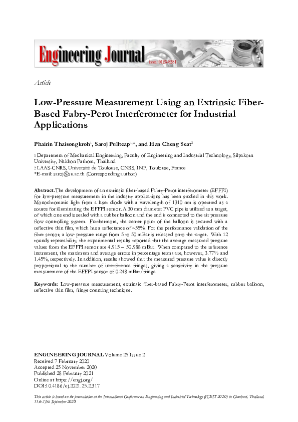 (PDF) Low-Pressure Measurement using an Extrinsic Fiber-Based Fabry-Perot Interferometer for ...
