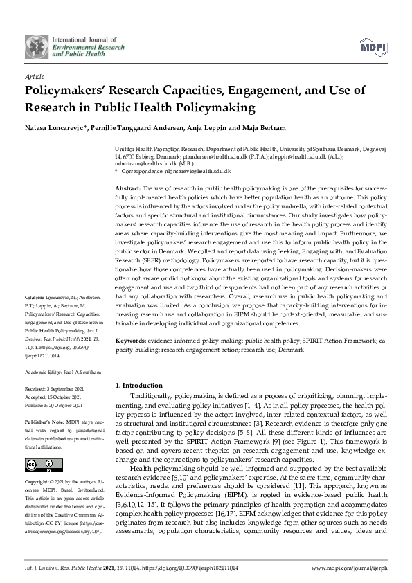 (PDF) Policymakers’ Research Capacities, Engagement, and Use of ...