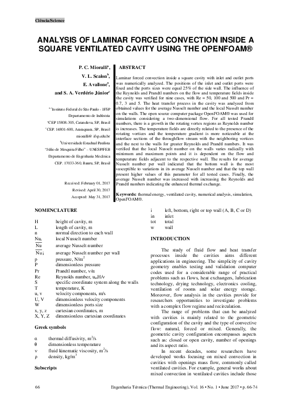 (PDF) Analysis of Laminar Forced Convection Inside a Square Ventilated Cavity Using the Openfoam®