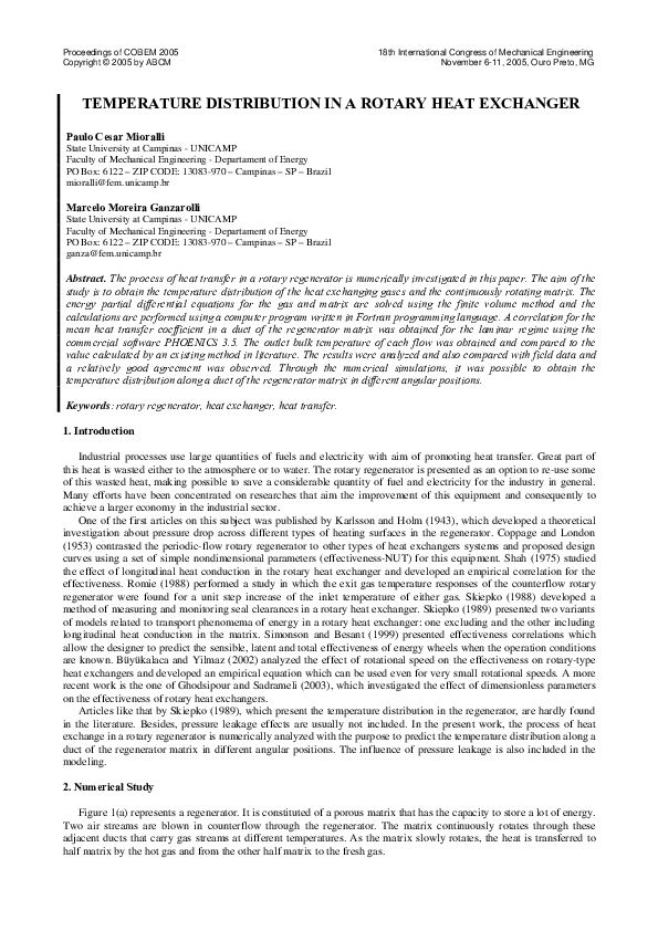 (PDF) Temperature Distribution in a Rotary Heat Exchanger