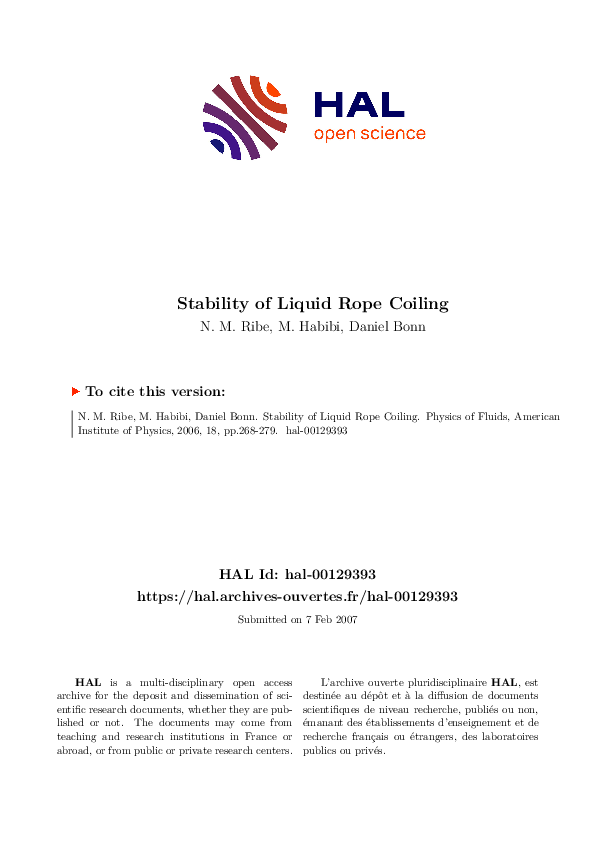 (PDF) Stability of liquid rope coiling