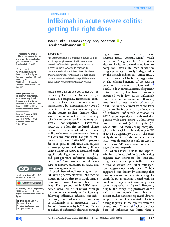 (PDF) Infliximab in acute severe colitis: getting the right dose