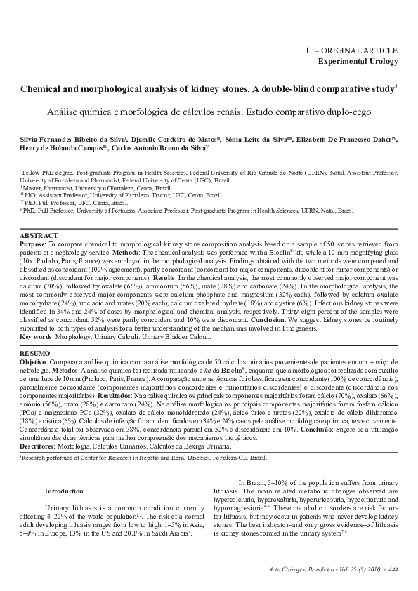 (PDF) Chemical and morphological analysis of kidney stones: a double ... (PDF) Chemical and morphological analysis of kidney stones: a double ...