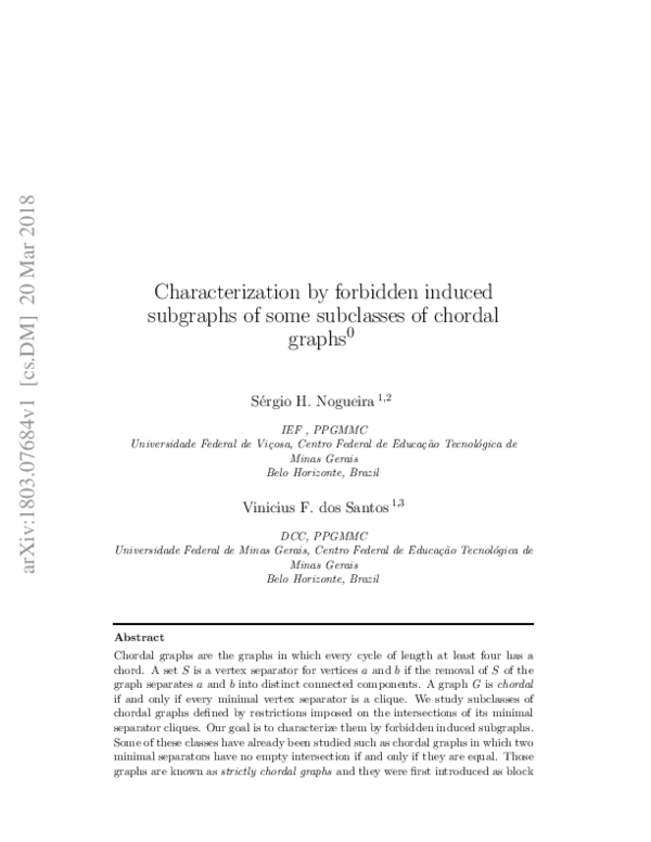 (PDF) Characterization by forbidden induced subgraphs of some subclasses of chordal graphs