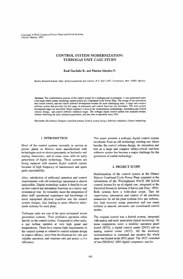 (PDF) Control System Modernization: Turbogas Unit Case Study