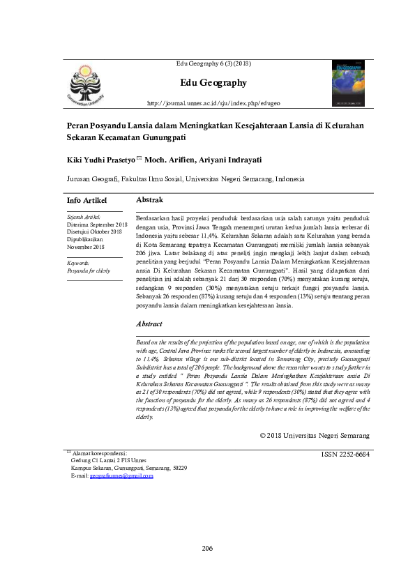 (PDF) Peran Posyandu Lansia dalam Meningkatkan Kesejahteraan Lansia di Kelurahan Sekaran ...