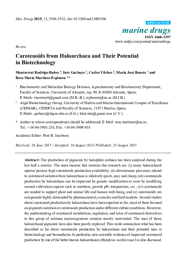 (PDF) Review Carotenoids from Haloarchaea and Their Potential