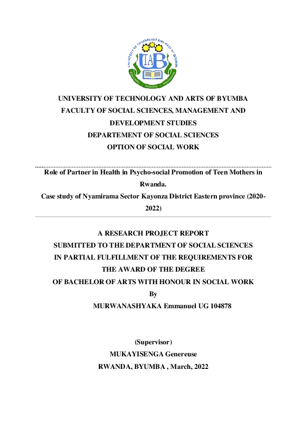 (PDF) UNIVERSITY OF TECHNOLOGY AND ARTS OF BYUMBA FACULTY OF SOCIAL ...