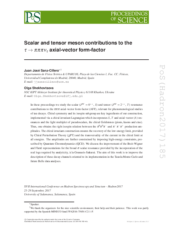 (PDF) Scalar and tensor meson contributions to the $τ → π π π ν_{τ}$ axial-vector form-factor
