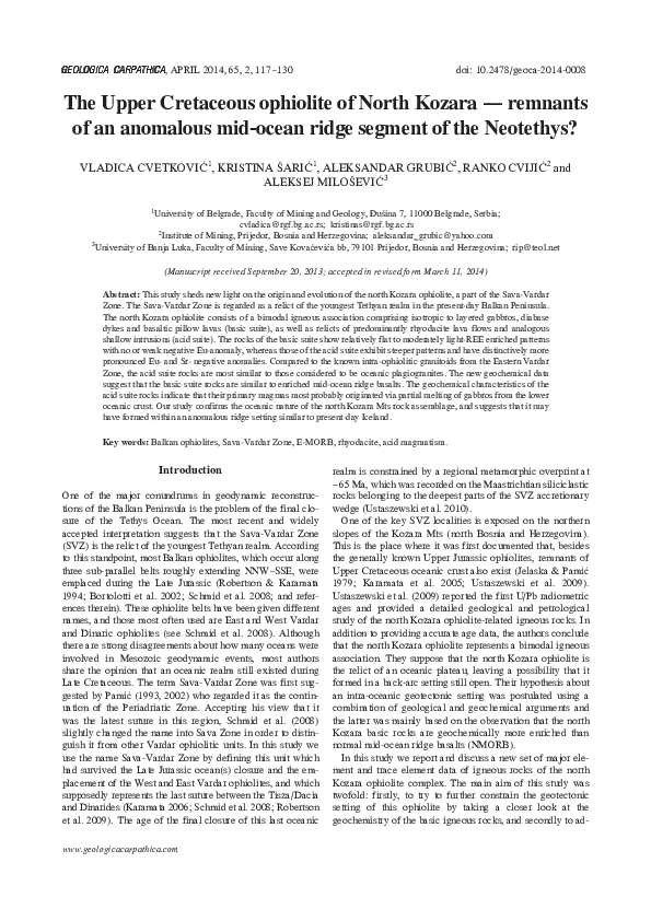 (PDF) The Upper Cretaceous ophiolite of North Kozara – remnants of an ...