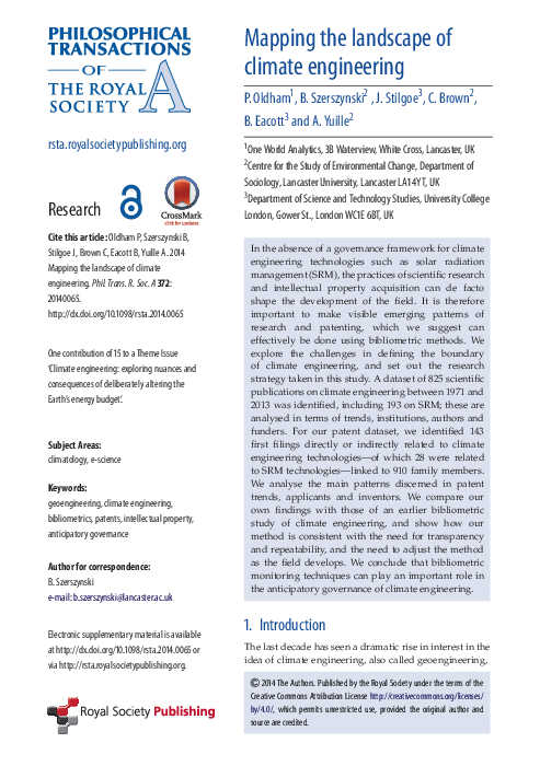 (PDF) Mapping the landscape of climate engineering