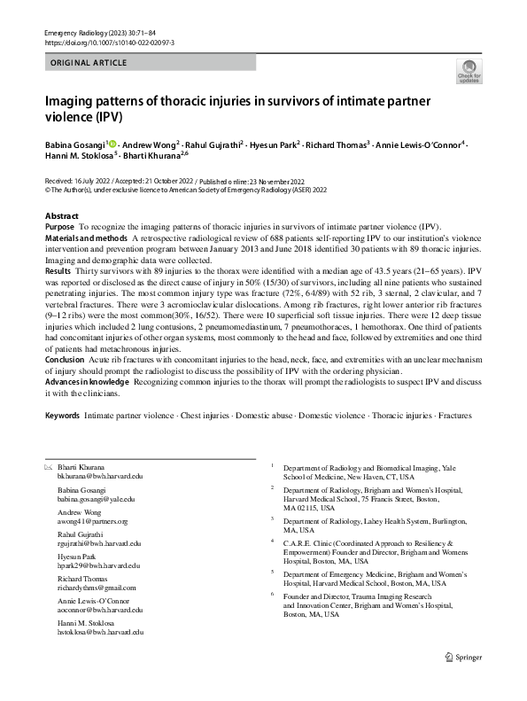 (PDF) Imaging patterns of thoracic injuries in survivors of intimate ...