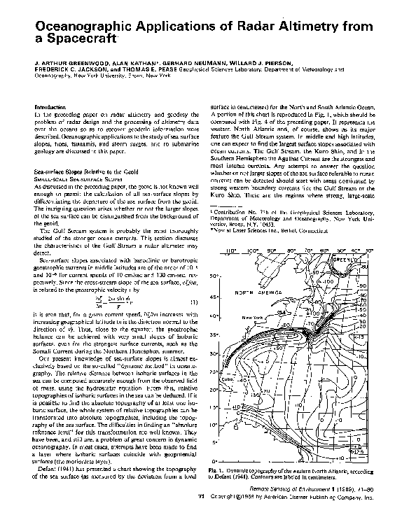 (PDF) Oceanographic applications of radar altimetry from a spacecraft | Alan Nathan - Academia.edu