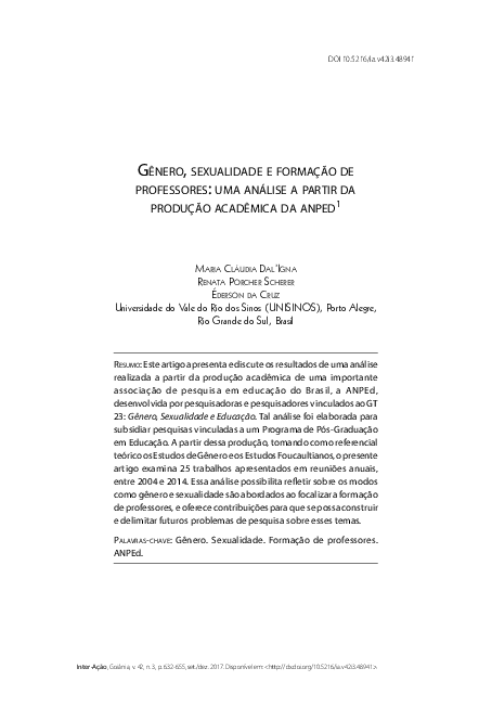 Pdf Gênero Sexualidade E Formação De Professores Uma Análise A 8976