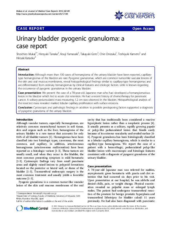 (PDF) Urinary bladder pyogenic granuloma: a case report | HIROAKI ...