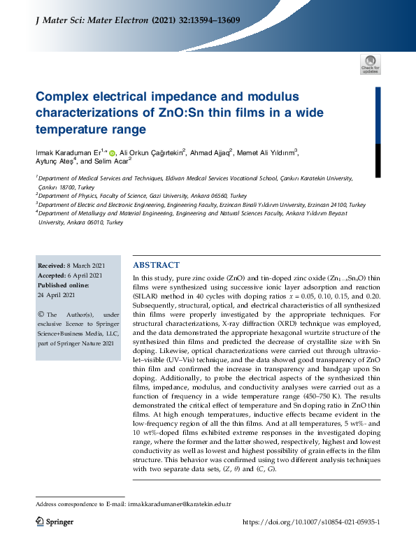 (PDF) Complex electrical impedance and modulus characterizations of ZnO ...