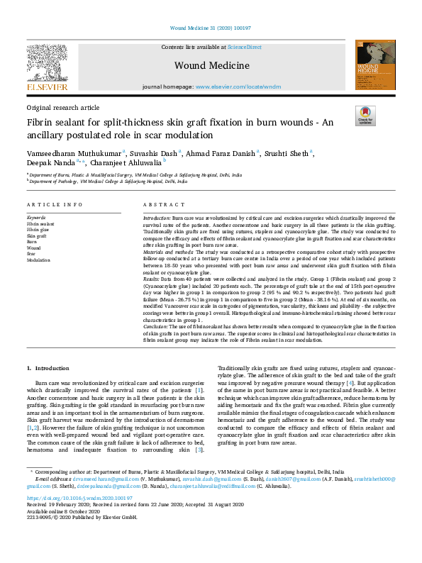 (PDF) Fibrin sealant for split-thickness skin graft fixation in burn ...
