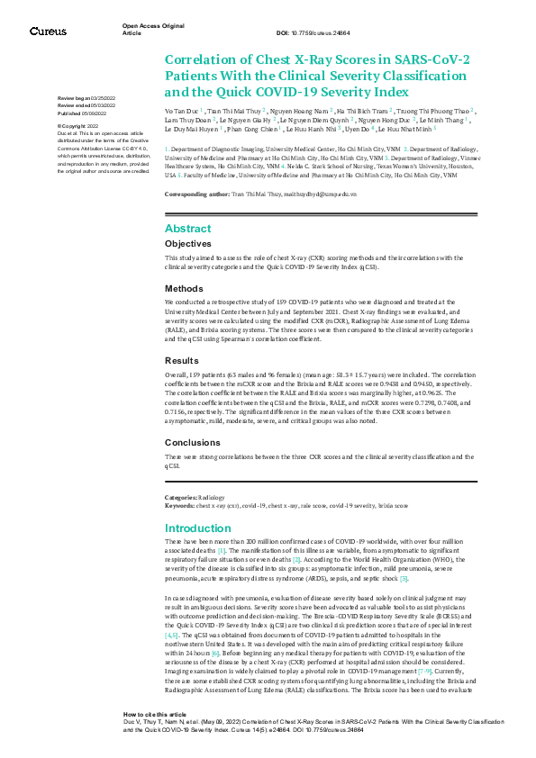 (PDF) Correlation of Chest X-Ray Scores in SARS-CoV-2 Patients With the ...