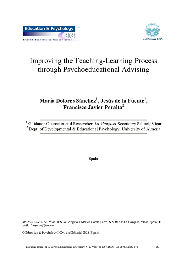 (PDF) Improving the Teaching-Learning Process through Psychoeducational Advising