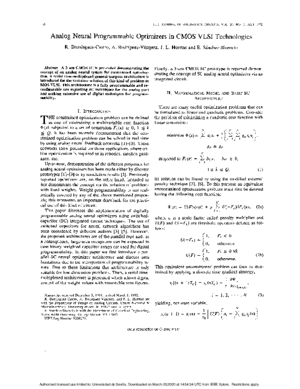 (PDF) Analog neural programmable optimizers in CMOS VLSI technologies