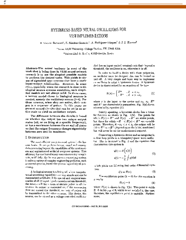 Pdf Hysteresis Based Neural Oscillators For Vlsi Implementations