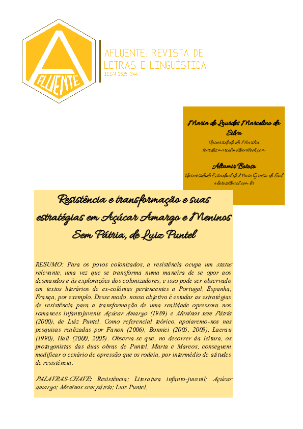 (PDF) Resistência e Transformação e Suas Estratégias Em Açúcar Amargo e ...