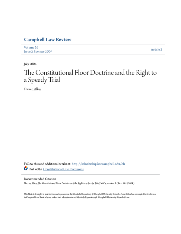 (PDF) The Constitutional Floor Doctrine and the Right to a Speedy Trial