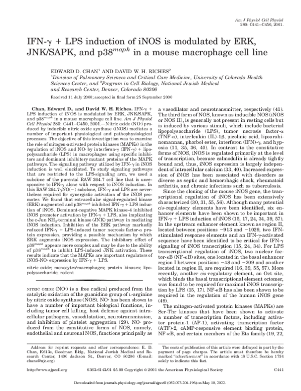 (PDF) IFN-γ + LPS induction of iNOS is modulated by ERK, JNK/SAPK, and ...