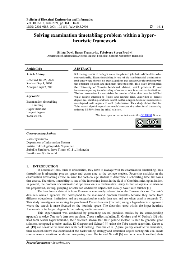 Pdf Solving Examination Timetabling Problem Within A Hyper Heuristic Framework Fernando
