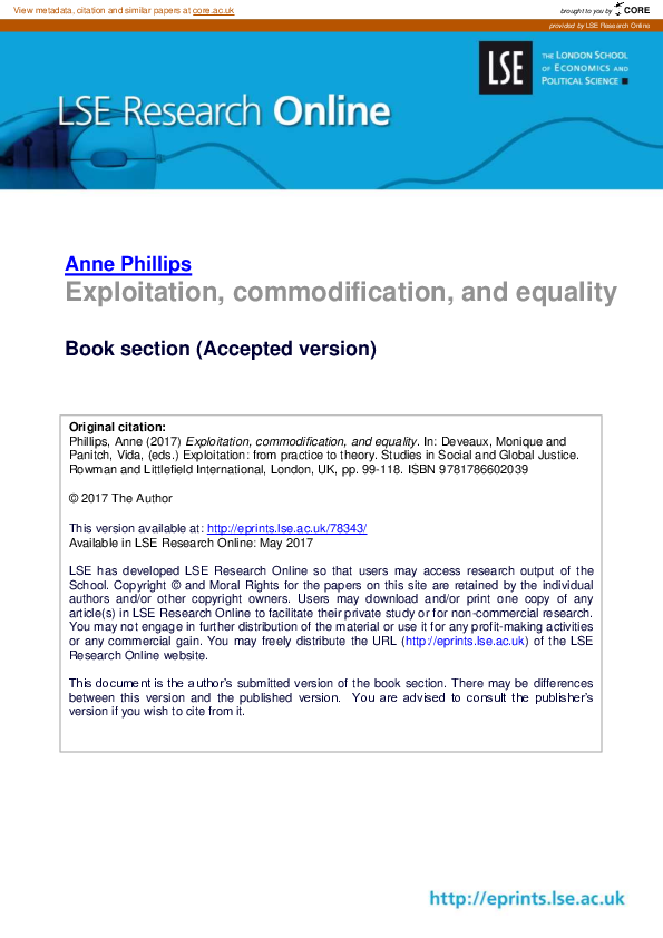 (PDF) Exploitation, commodification, and equality | Anne Phillips ...