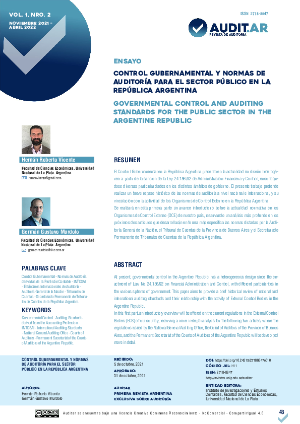 (PDF) Control Gubernamental y Normas de Auditoría para el Sector Público en la República Argentina
