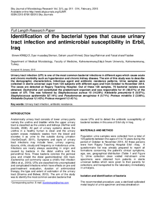 (PDF) Identification of the bacterial types that cause urinary tract ...