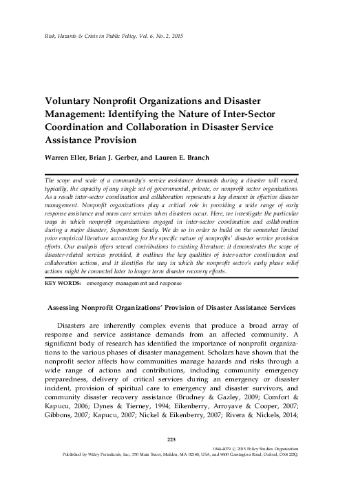 (PDF) Voluntary Nonprofit Organizations and Disaster Management ...
