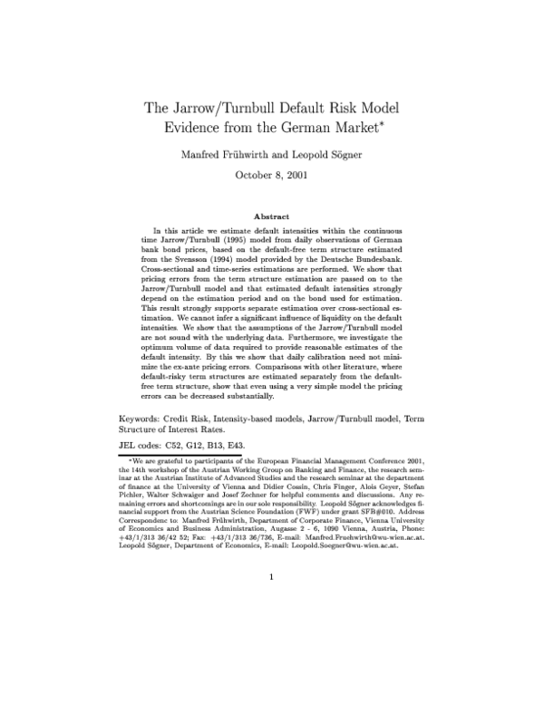 (PDF) The Jarrow/Turnbull default risk model—Evidence from the German ...