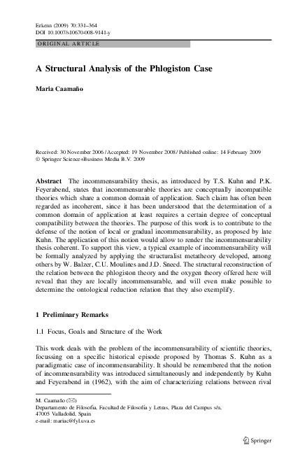 (PDF) A Structural Analysis of the Phlogiston Case