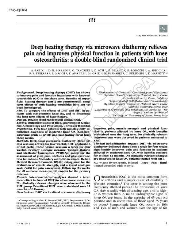 (PDF) Deep heating therapy via microwave diathermy relieves pain and ...