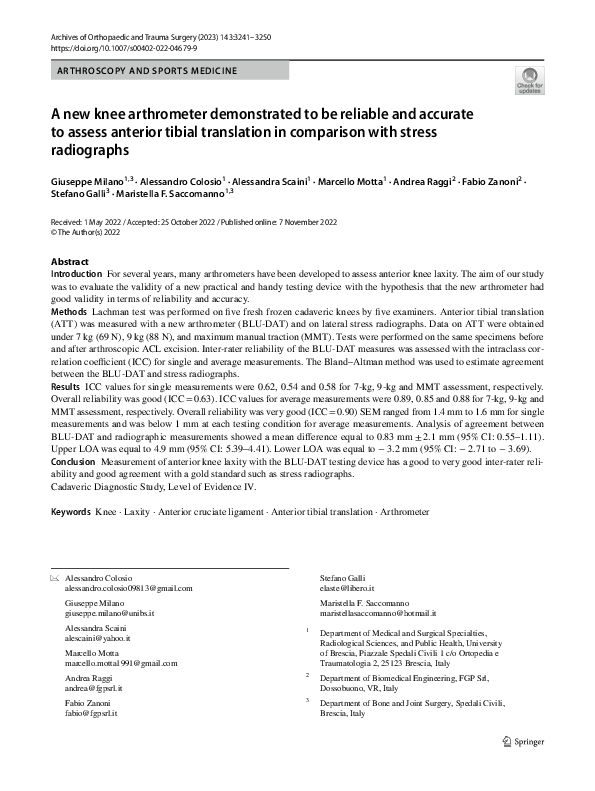 (PDF) A new knee arthrometer demonstrated to be reliable and accurate ...