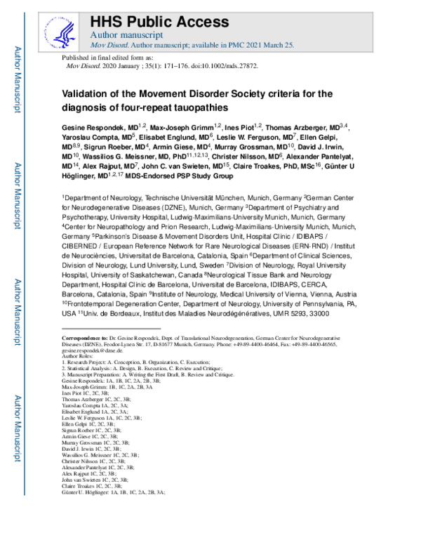 (PDF) Validation of the Movement Disorder Society Criteria for the ...