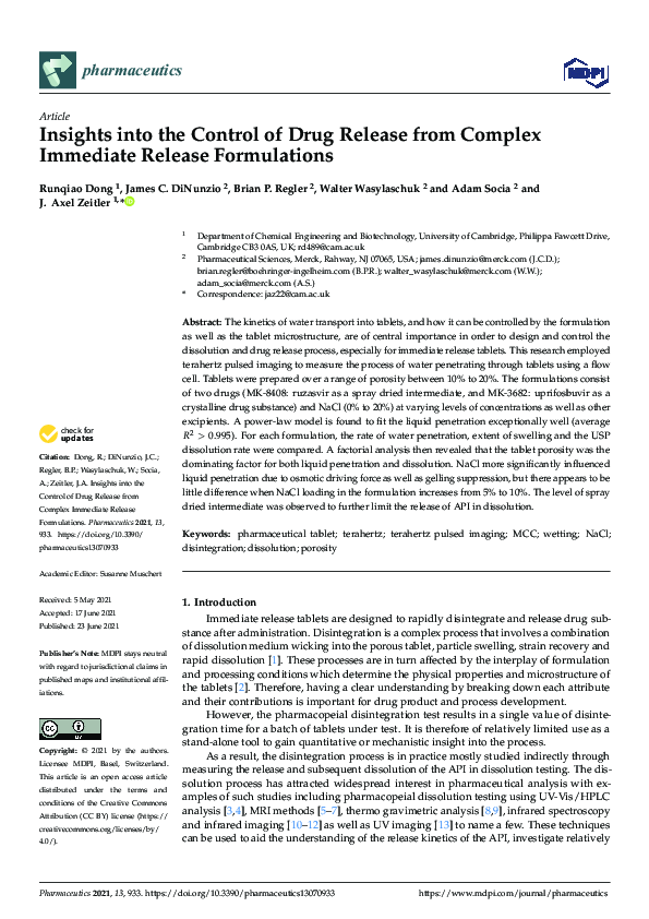 (PDF) Insights into the Control of Drug Release from Complex Immediate ...