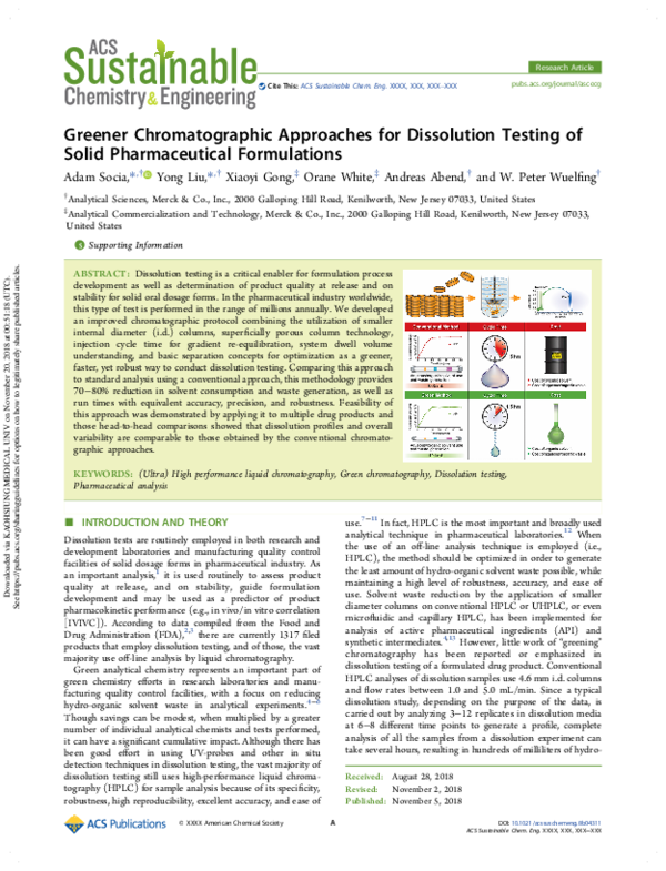 (PDF) Greener Chromatographic Approaches for Dissolution Testing of ...