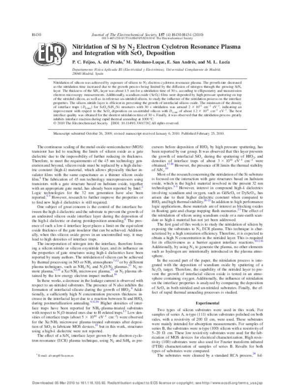 (PDF) Nitridation of Si by N[sub 2] Electron Cyclotron Resonance Plasma ...
