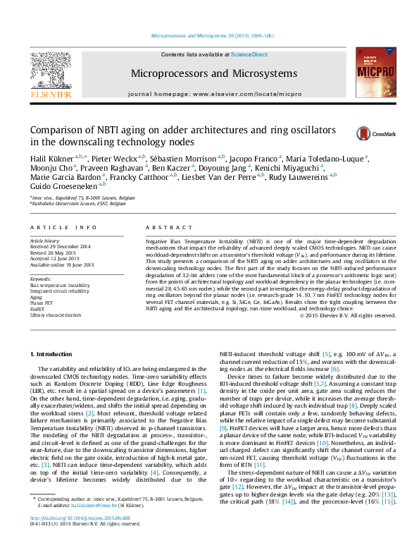 (PDF) Comparison of NBTI aging on adder architectures and ring oscillators in the downscaling ...