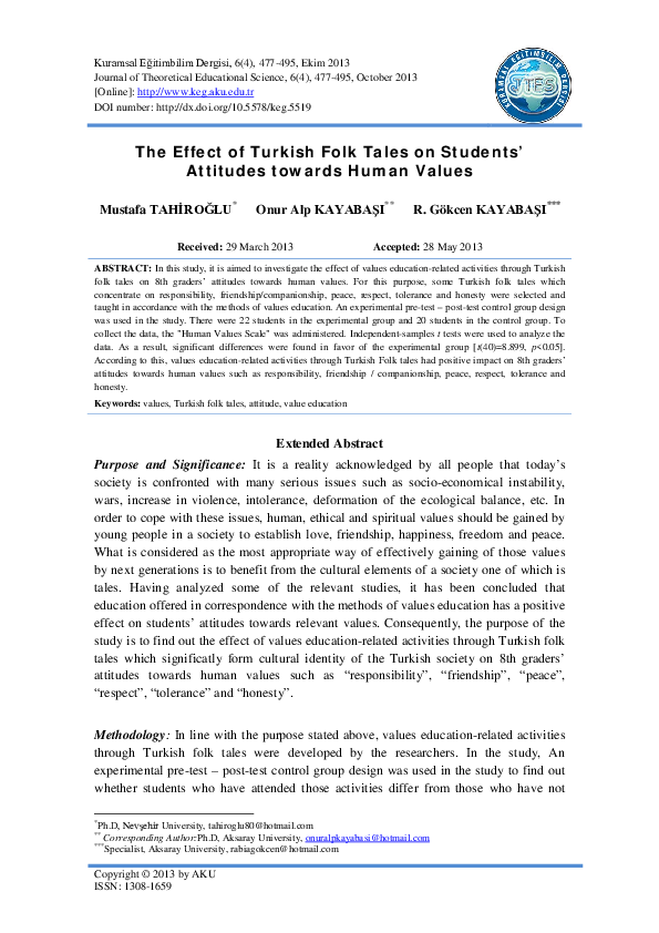 (PDF) The Effect of Turkish Folk Tales on Students’ Attitudes towards ...